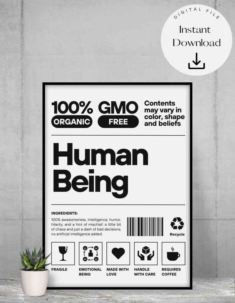 Human Label Digital Poster - Etsy