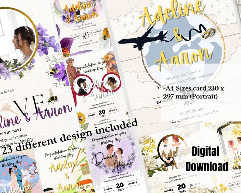 Wedding Invitation Template Design, Instant Download, Printable Wedding Invitation, Illustration ...