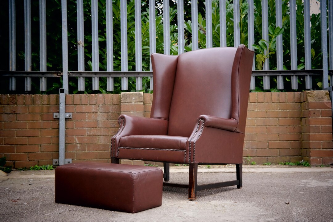 Superb John Lewis Club Library Wingback Leather Armchair Footstool Tan ...