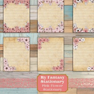 Pink Flowers Printable Stationery, Vintage Writing Paper (digital ...