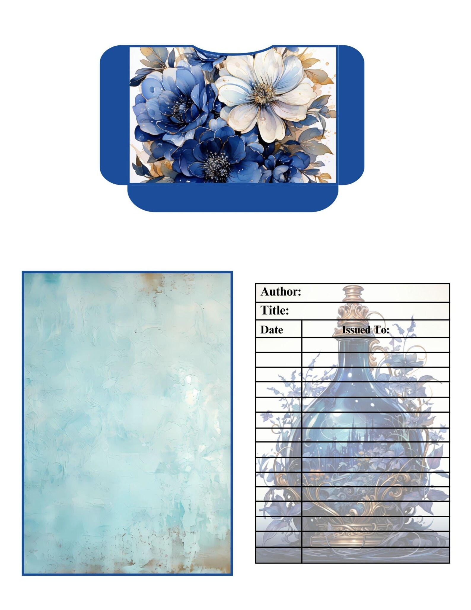 Blue Fantasy Library Pockets & Cards, Loaded Pocket Tags, Floral ...