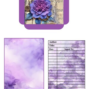 Purple Flowers Library Pocket Cards, Floral Ephemera (digital Download ...