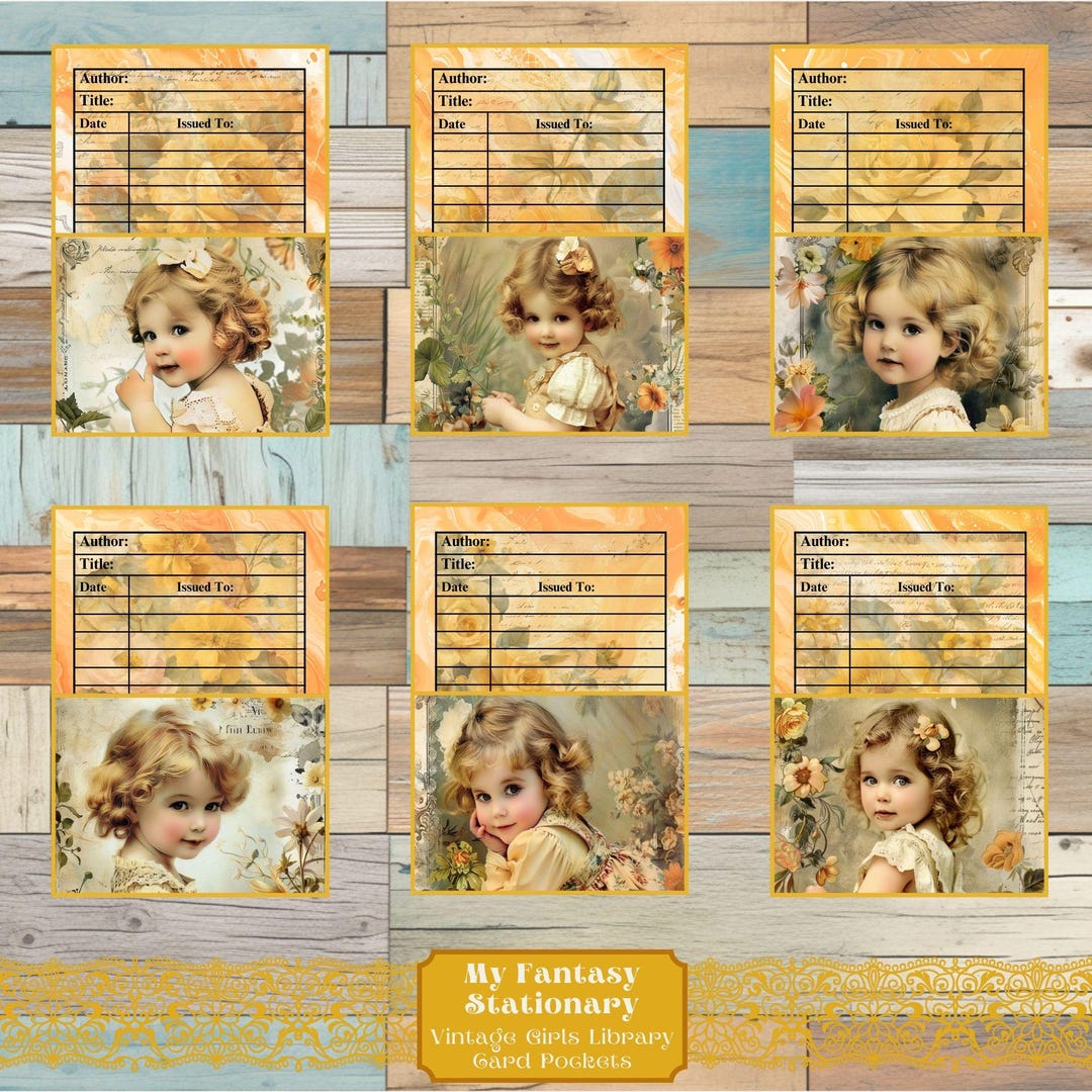Vintage Girls Library Pockets & Cards, Loaded Pocket Tags, Vintage ...