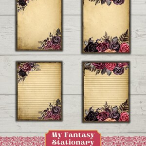 Red Rose Gothic Stationery, Vintage Lined Journal Pages (PDF Pattern ...