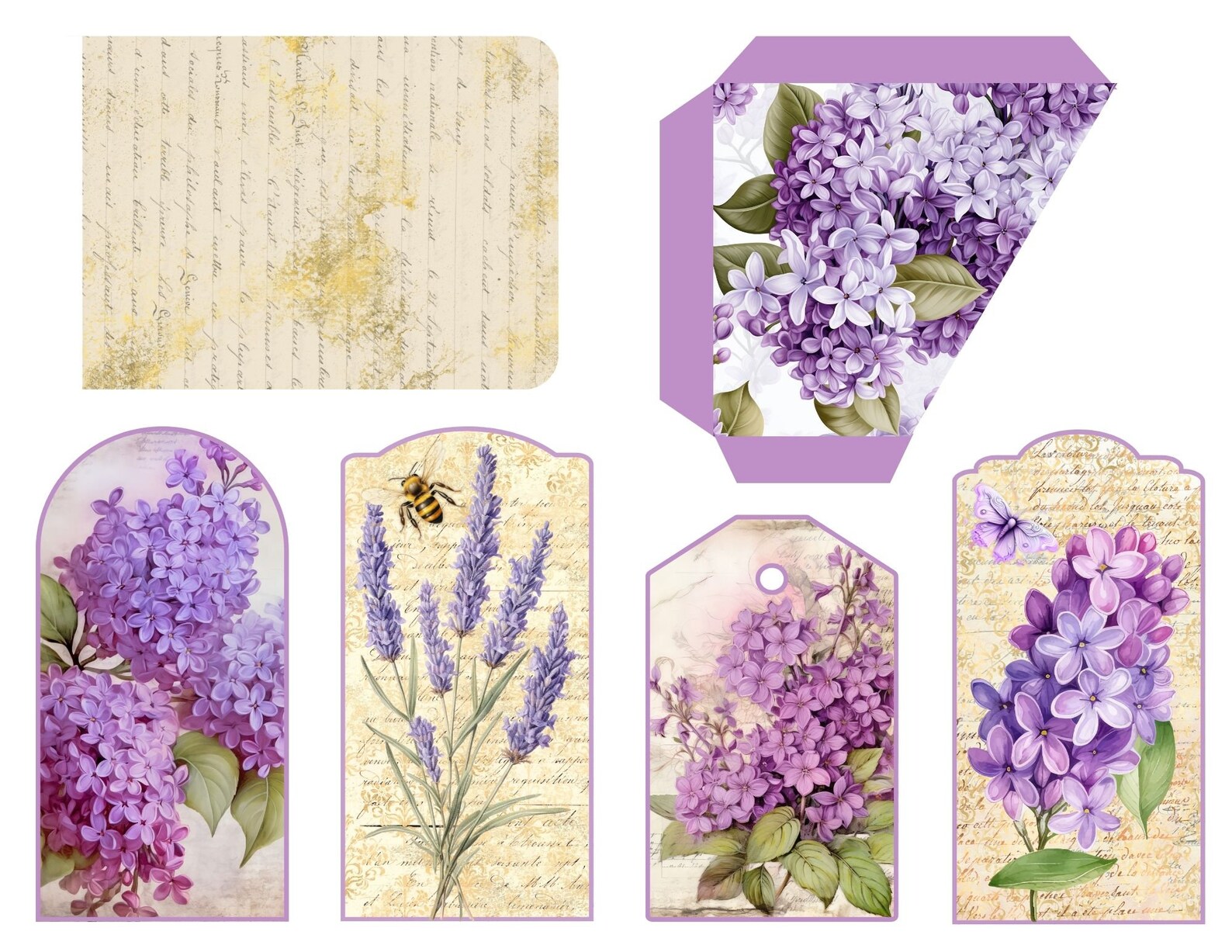 Lilac Junk Journal Printable Pockets and Tags (PDF) - Etsy