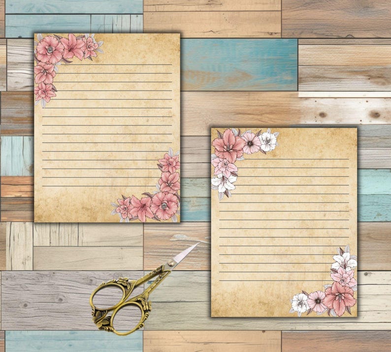 Pink Flowers Printable Stationery, Vintage Writing Paper (digital ...
