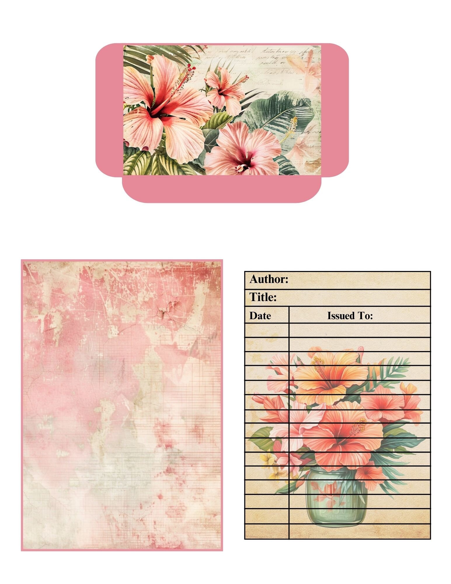 Tropical Floral Library Pocket Cards, Junk Journal Ephemera (digital ...