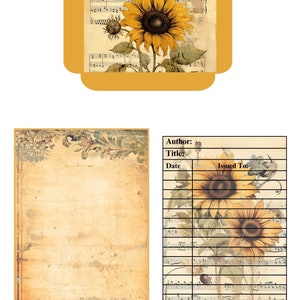 Sunflower Library Pockets & Cards, Loaded Pocket Tags, Floral Ephemera ...