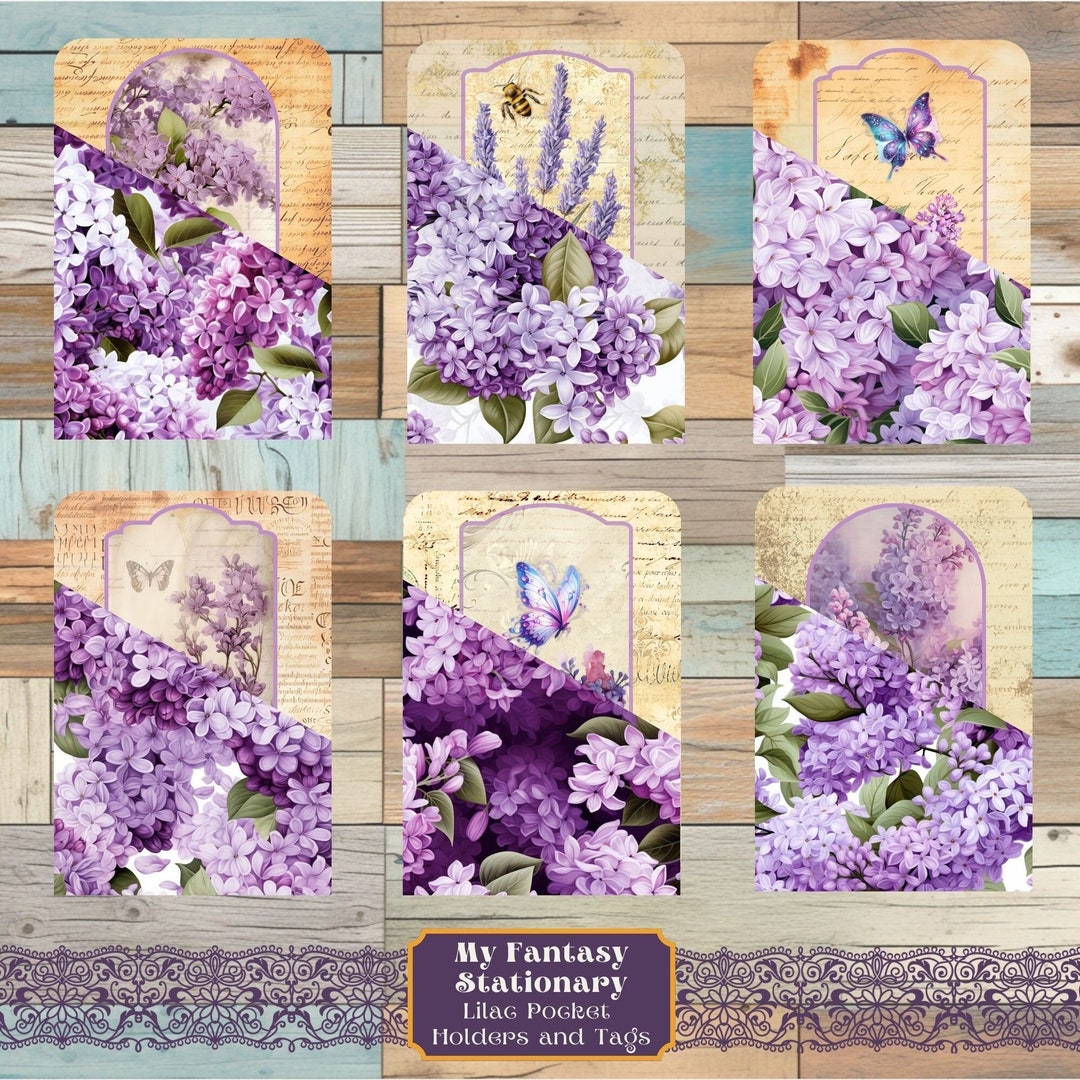 Lilac Junk Journal Printable Pockets and Tags (PDF) - Etsy