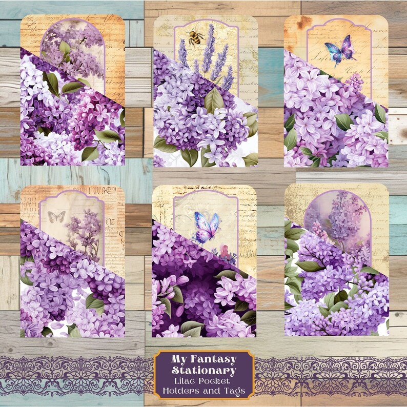 Lilac Printable Pockets and Tags, Junk Journal Ephemera, Loaded Pocket ...