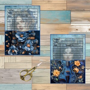 Blue Fantasy Library Pockets & Cards, Loaded Pocket Tags, Floral ...