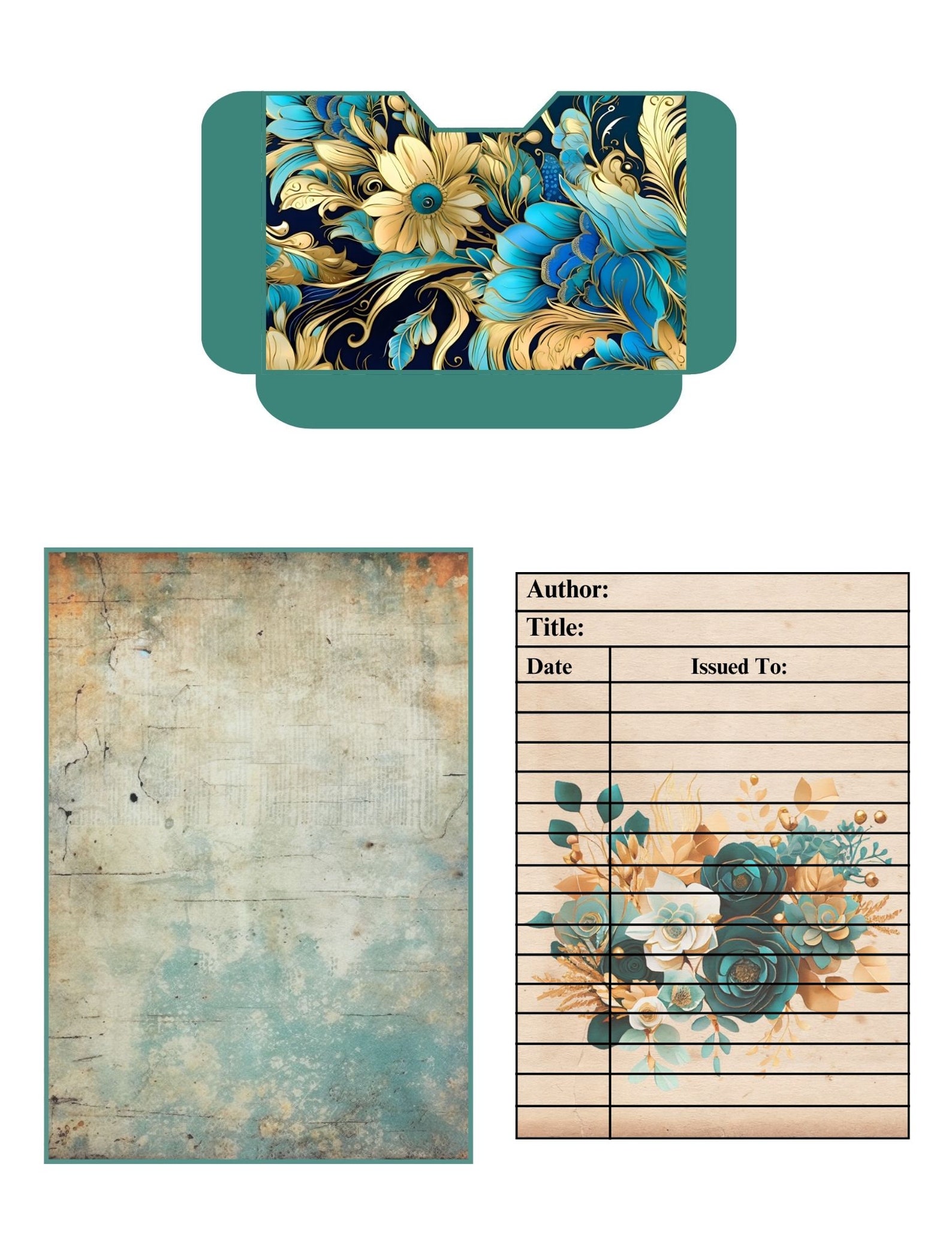 Peacock Flower Library Pockets & Cards, Loaded Pocket Tag, Floral ...