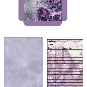 Purple Roses Library Pockets & Cards, Loaded Pocket Tags, Floral ...