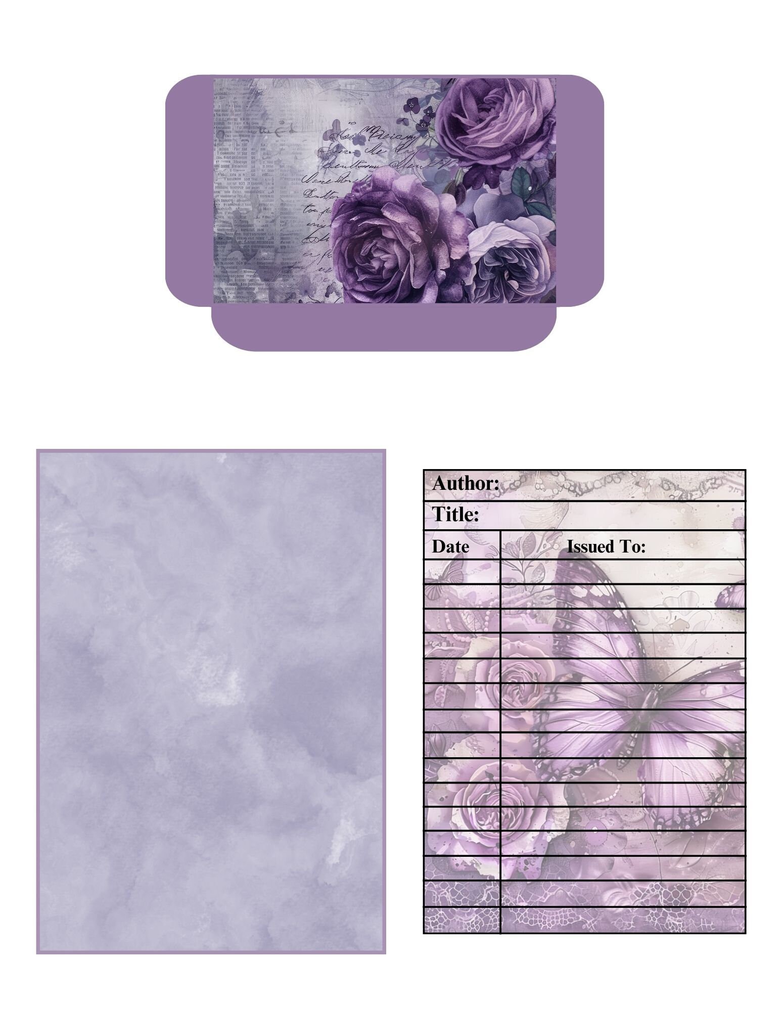 Purple Roses Library Pockets & Cards, Loaded Pocket Tags, Floral ...