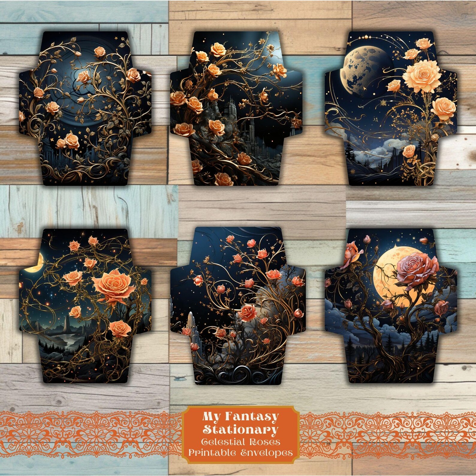 Celestial Roses Printable Envelopes, Junk Journal Embellishments ...