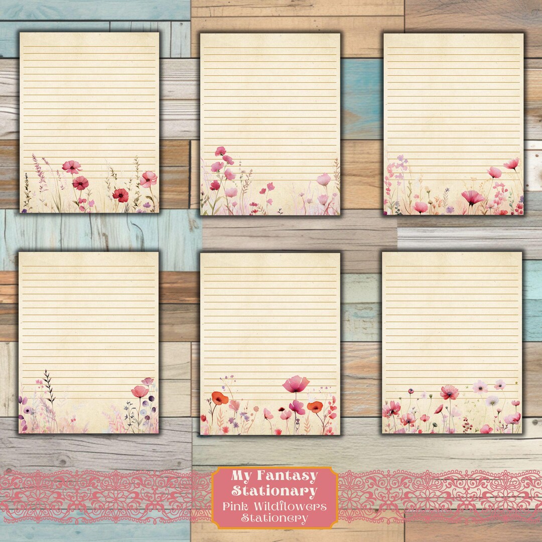 Pink Wildflower Stationery, Printable Journal Paper (PDF) - Etsy