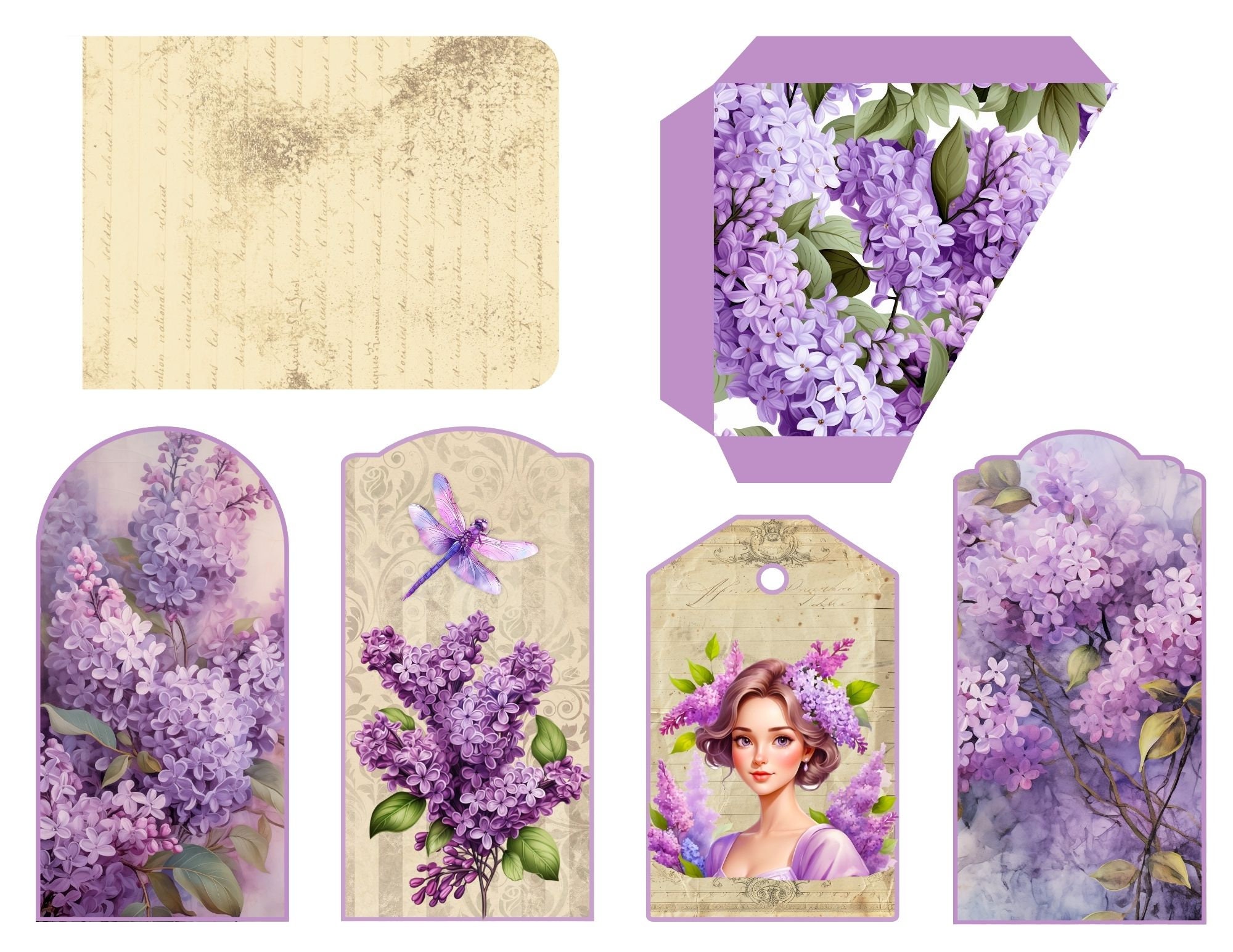 Lilac Printable Pockets and Tags, Junk Journal Ephemera, Loaded Pocket ...