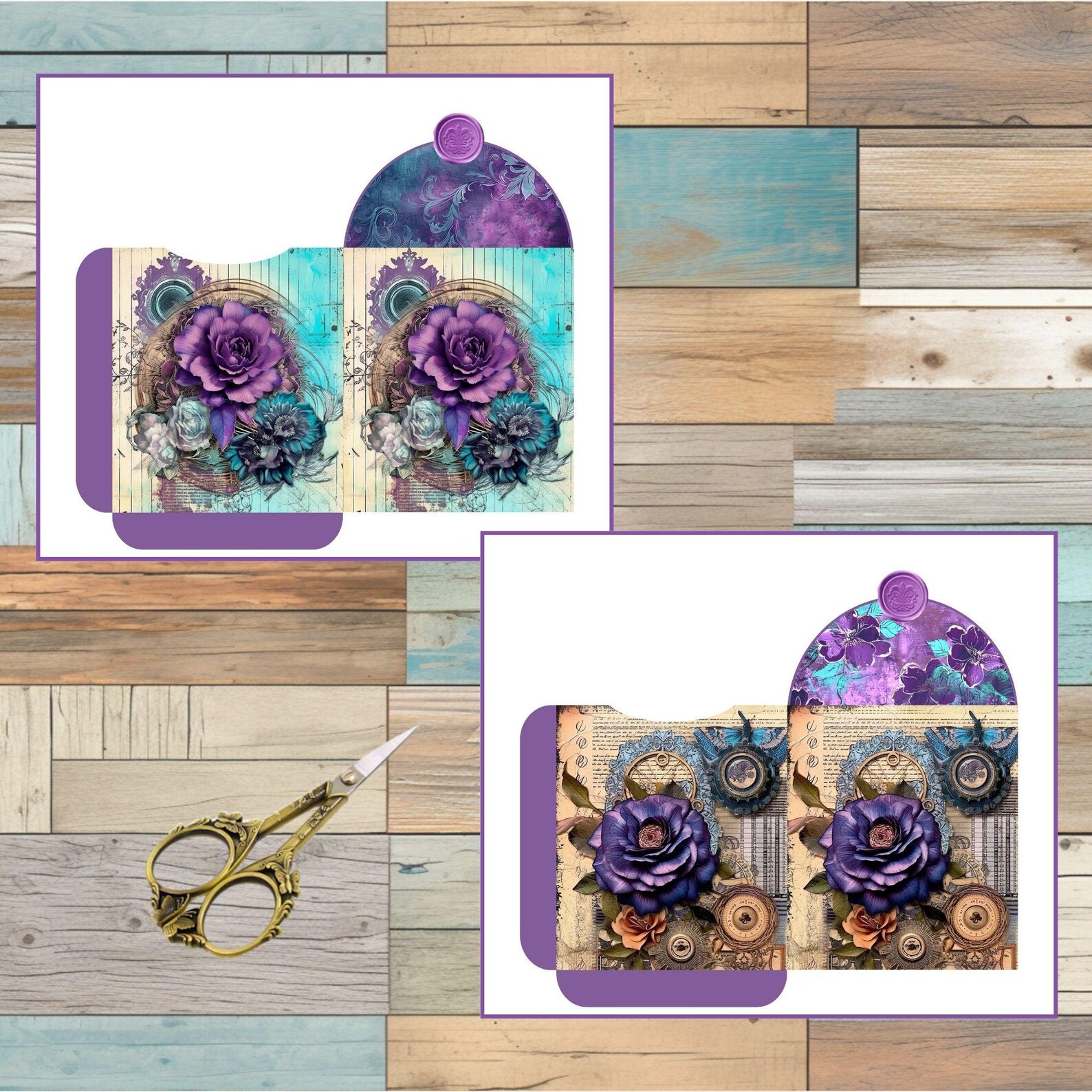 Purple Flowers Printable Envelopes, Junk Journal Stationery (digital ...
