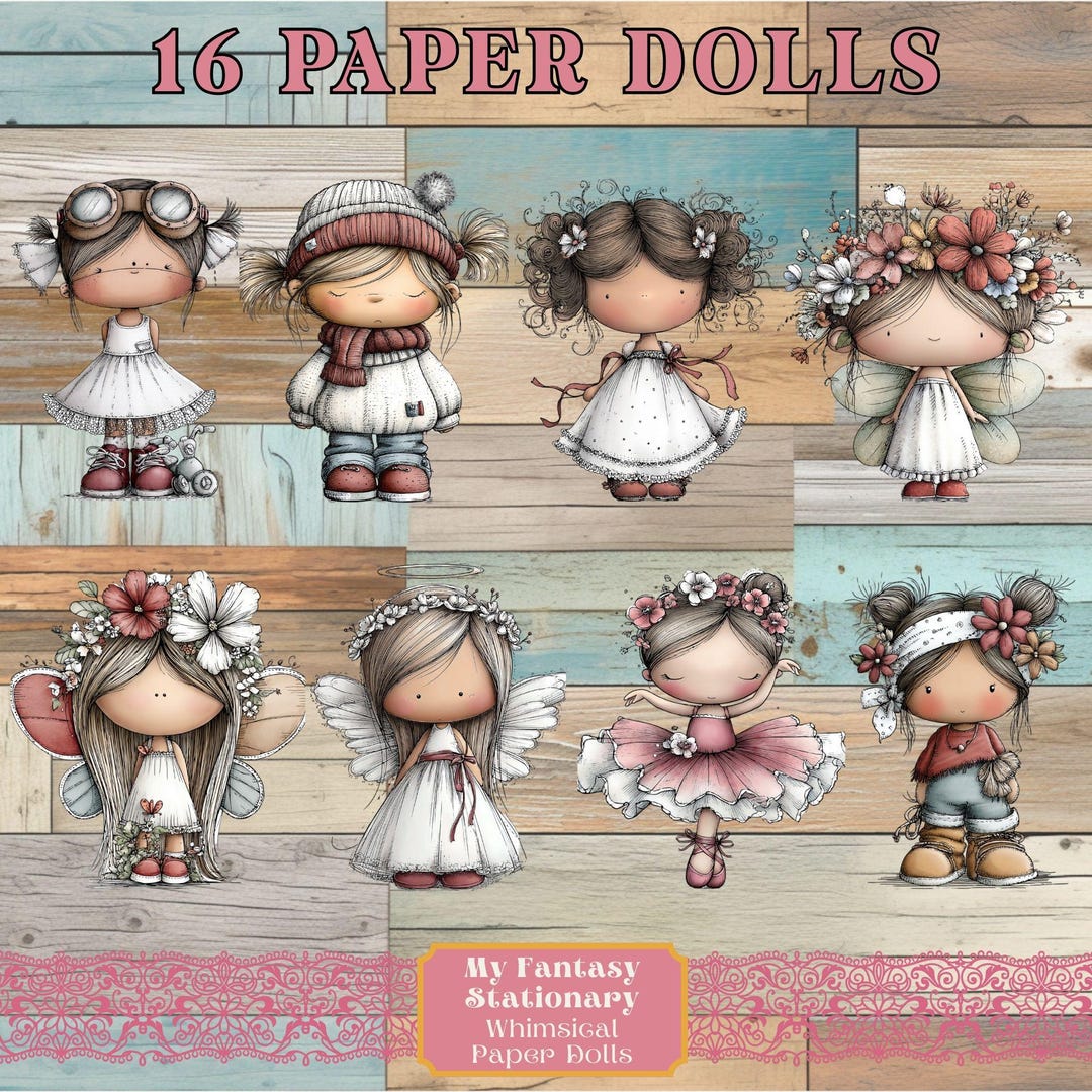 Whimsical Paper Dolls, Ephemera Cutouts, Scrapbooking Clipart (digital ...