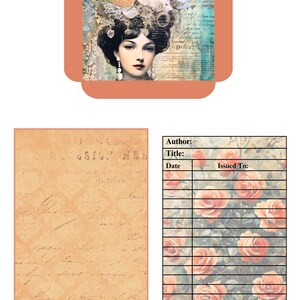 Peach Rose Women Library Pockets & Cards, Loaded Pocket Tags, Floral ...