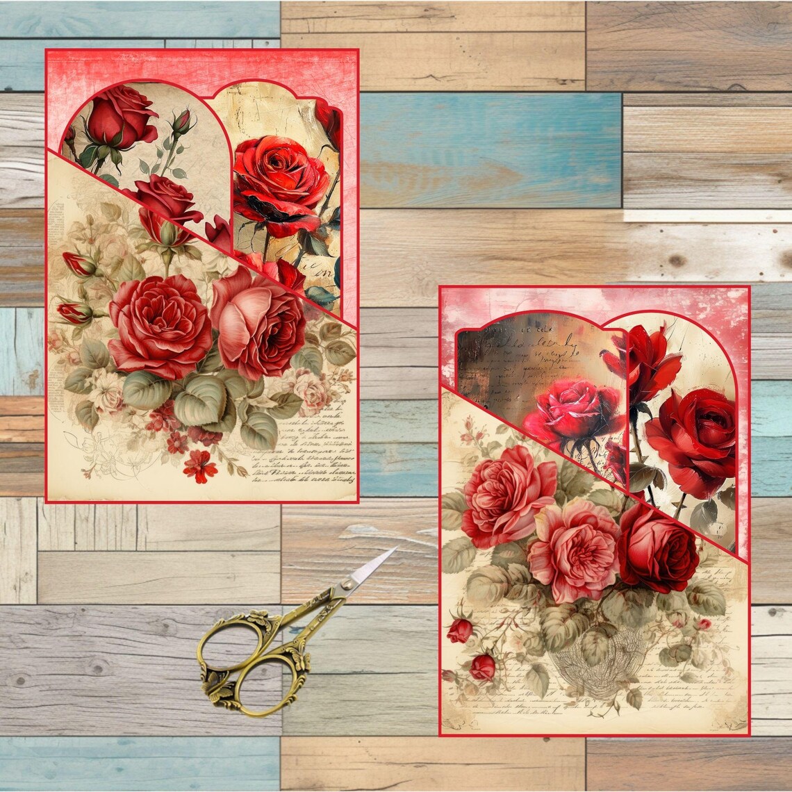 Red Roses Printable Pockets and Tags, Loaded Pocket Tags, Junk Journal ...