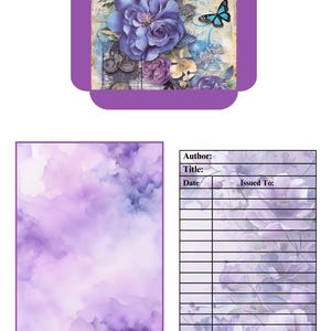 Purple Flowers Library Pocket Cards, Floral Ephemera (digital Download ...