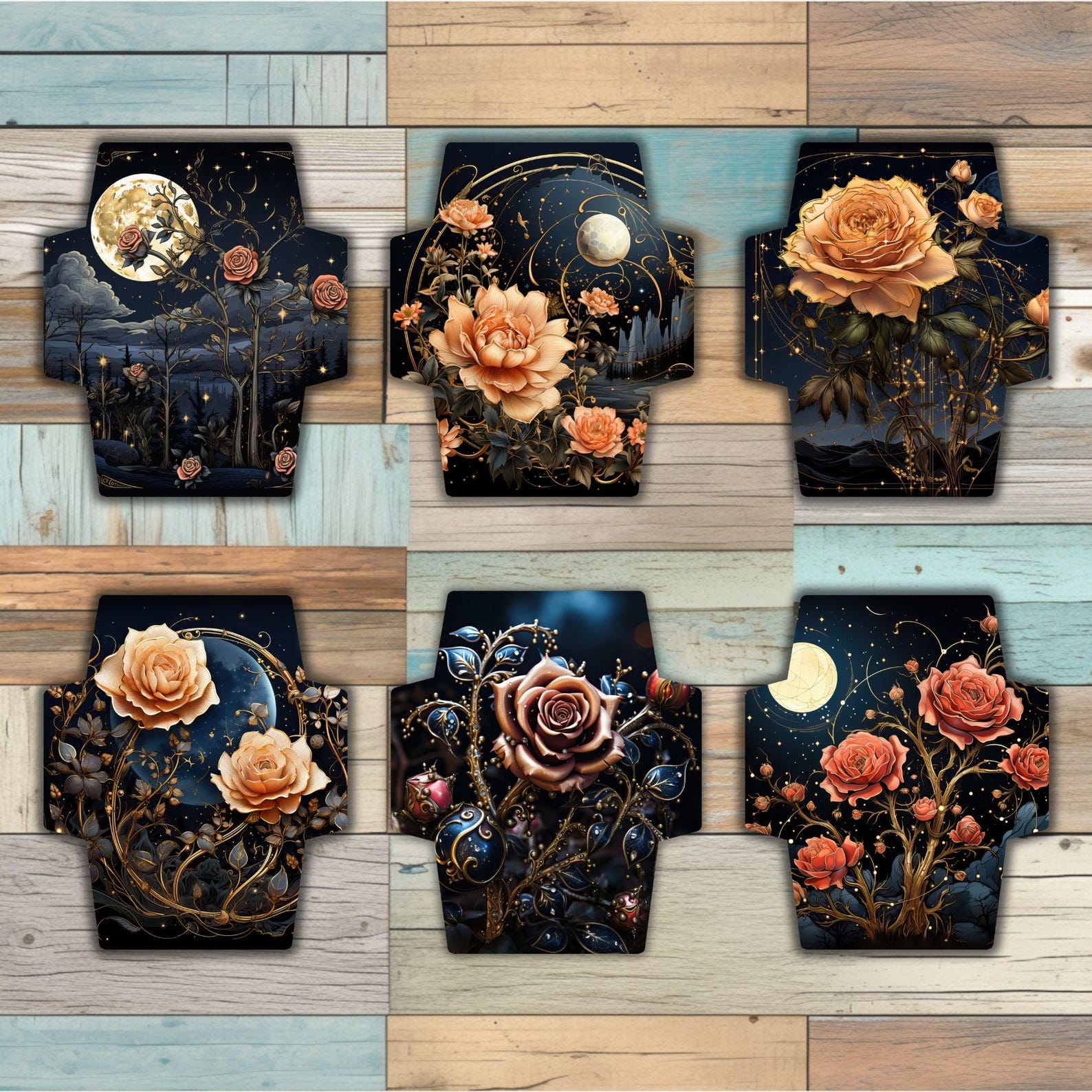 Celestial Roses Printable Envelopes, Junk Journal Embellishments ...