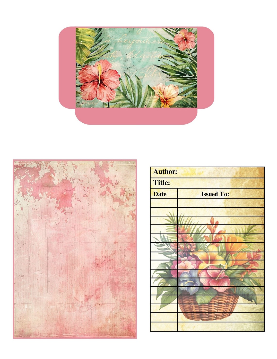 Tropical Flowers Library Pockets & Cards, Loaded Pocket Tags, Floral ...