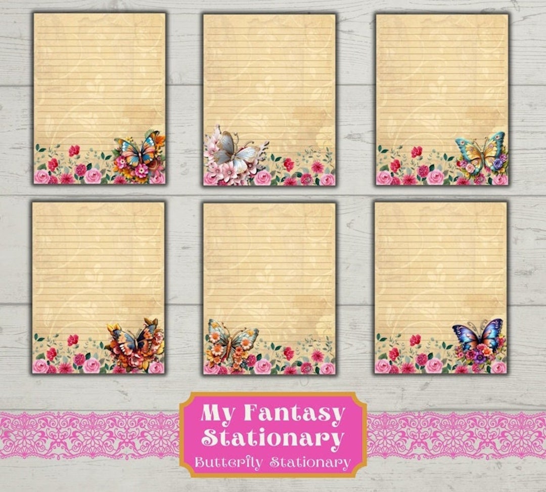 Butterfly Printable Stationery, Butterfly Theme Gift, Printable ...