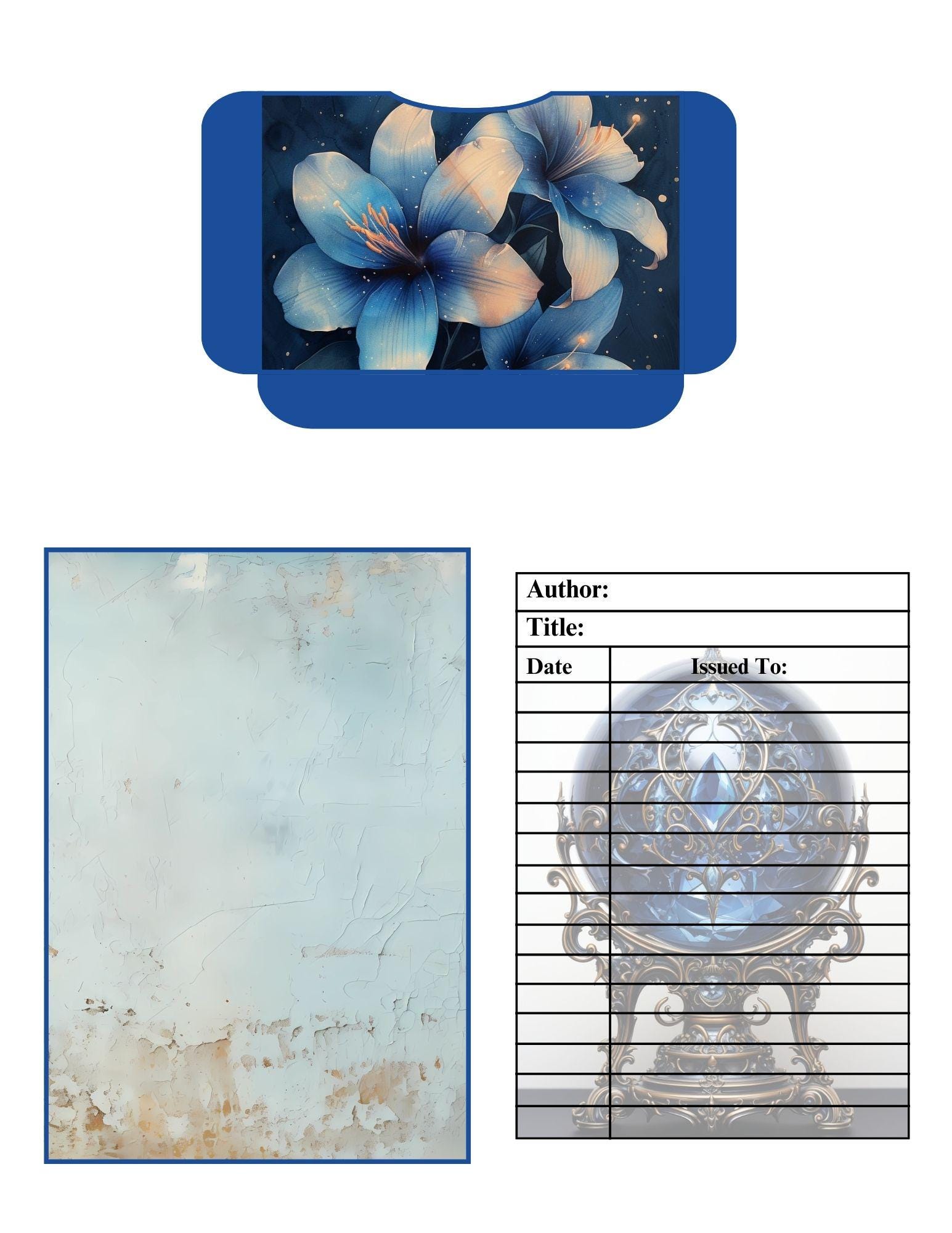 Blue Fantasy Library Pockets & Cards, Loaded Pocket Tags, Floral ...