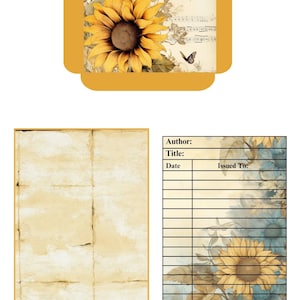 Sunflower Library Pockets & Cards, Loaded Pocket Tags, Floral Ephemera ...