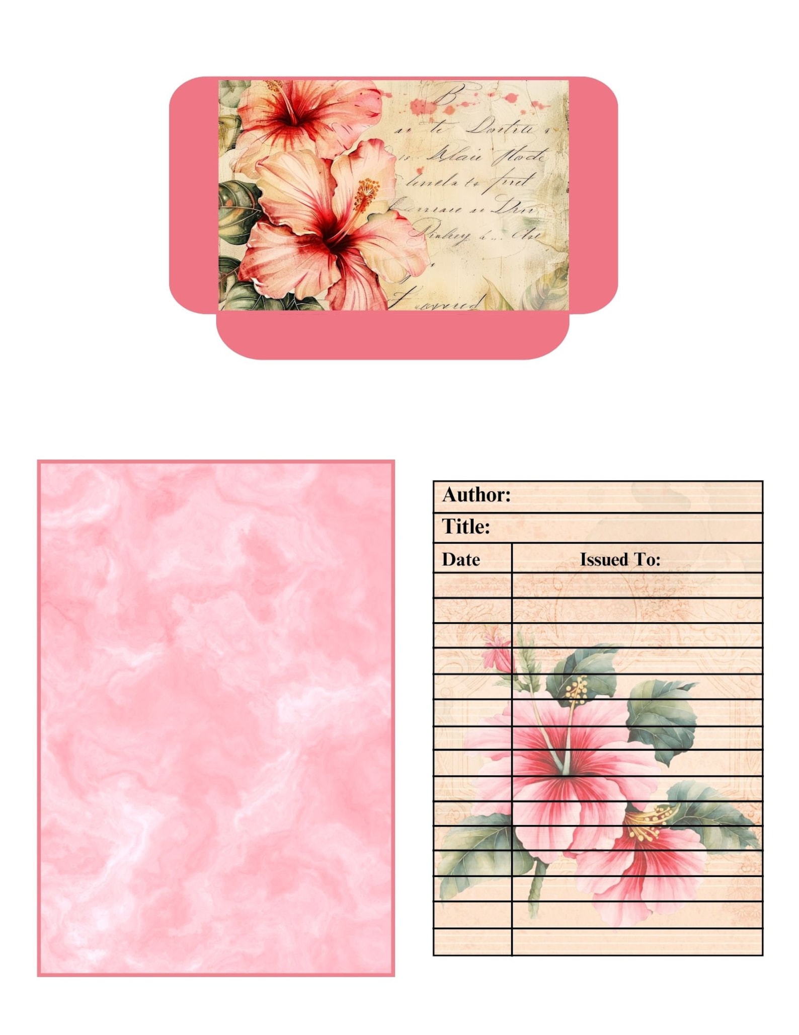 Hibiscus Library Pockets & Cards, Loaded Pocket Tags, Floral Ephemera ...