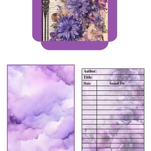 Purple Flowers Library Pocket Cards, Floral Ephemera (digital Download ...