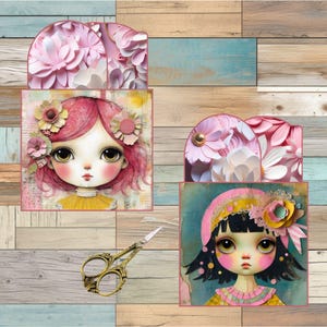 Whimsical Girls Printable Pocket and Tags, Junk Journal Ephemera ...