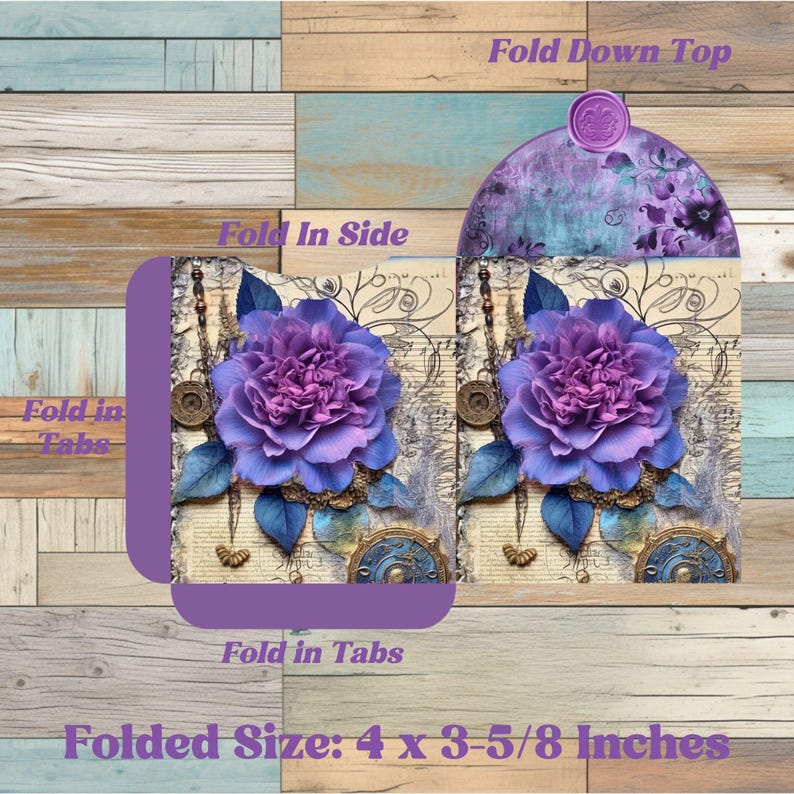 Purple Flowers Printable Envelopes, Junk Journal Stationery (digital ...