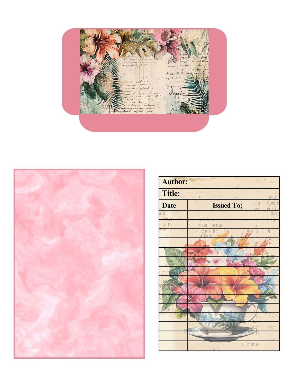 Tropical Flowers Library Pockets & Cards, Loaded Pocket Tags, Floral ...