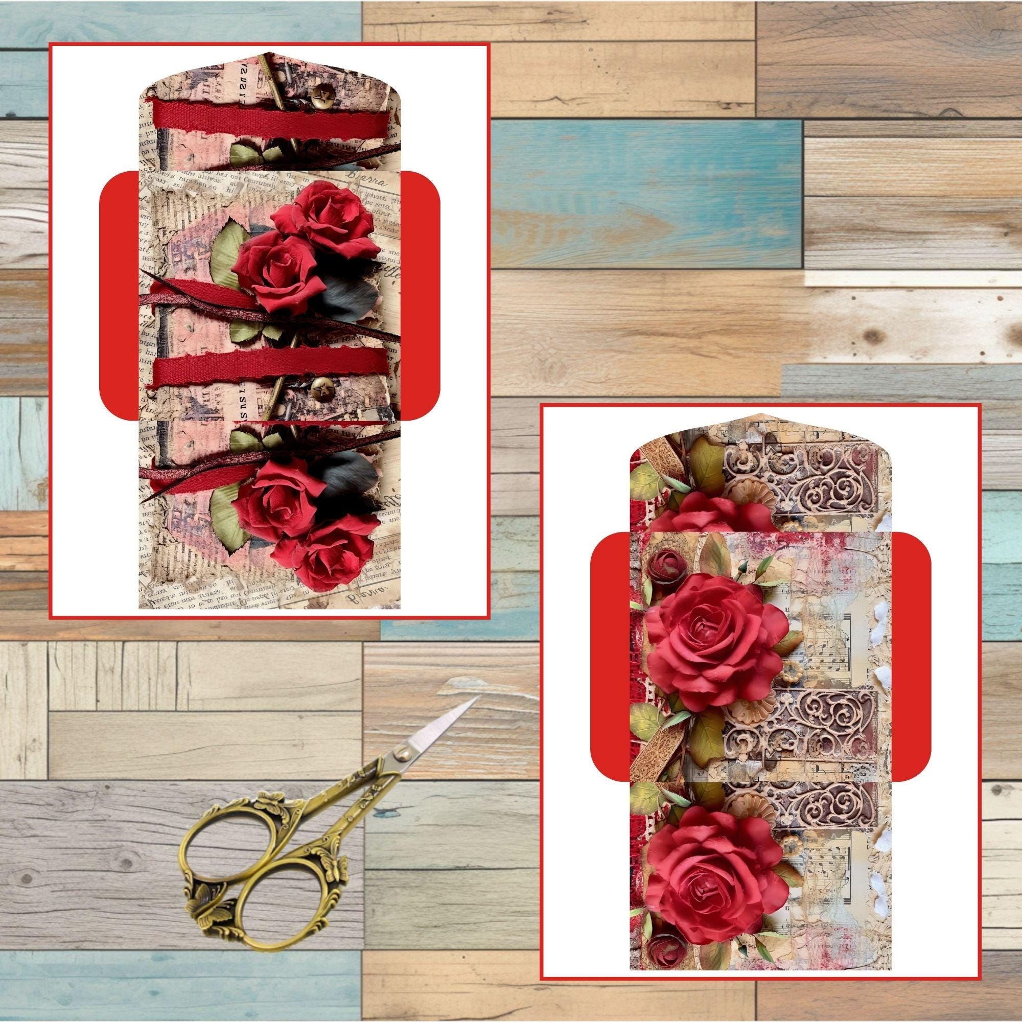 Red Roses Printable Envelopes, Junk Journal Stationery (digital ...
