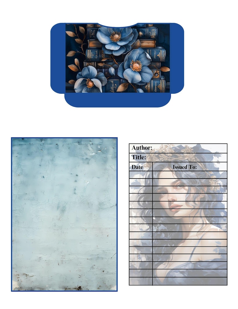Blue Fantasy Library Pockets & Cards, Loaded Pocket Tags, Floral ...