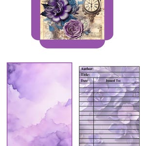 Purple Flowers Library Pocket Cards, Floral Ephemera (digital Download ...