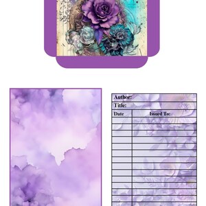 Purple Flowers Library Pocket Cards, Floral Ephemera (digital Download ...