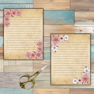 Printable Stationery, Pink Flowers Stationery, Writer Gift, Writing ...
