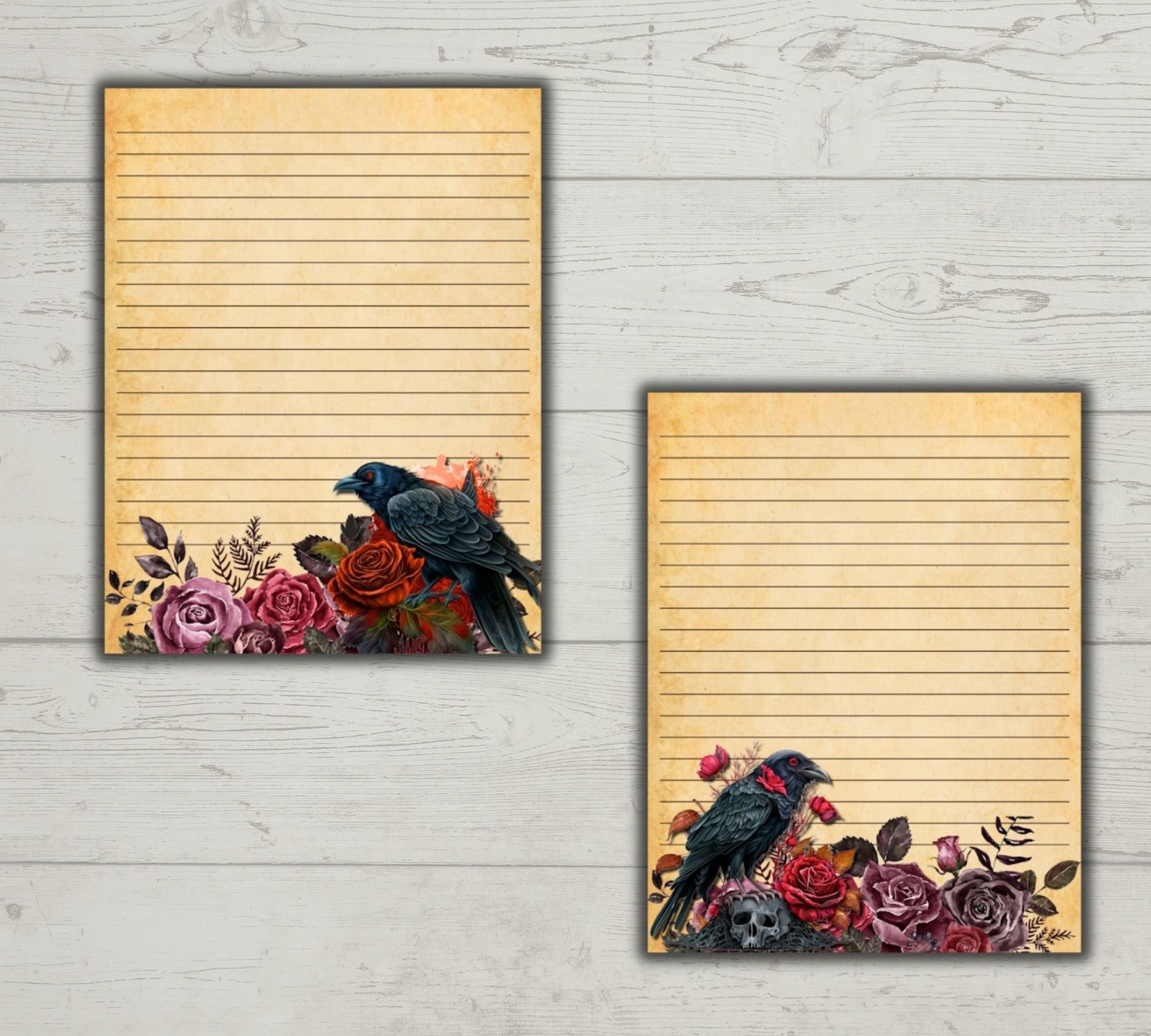 Black Raven Gothic Stationery, Printable Writing Paper (instant ...