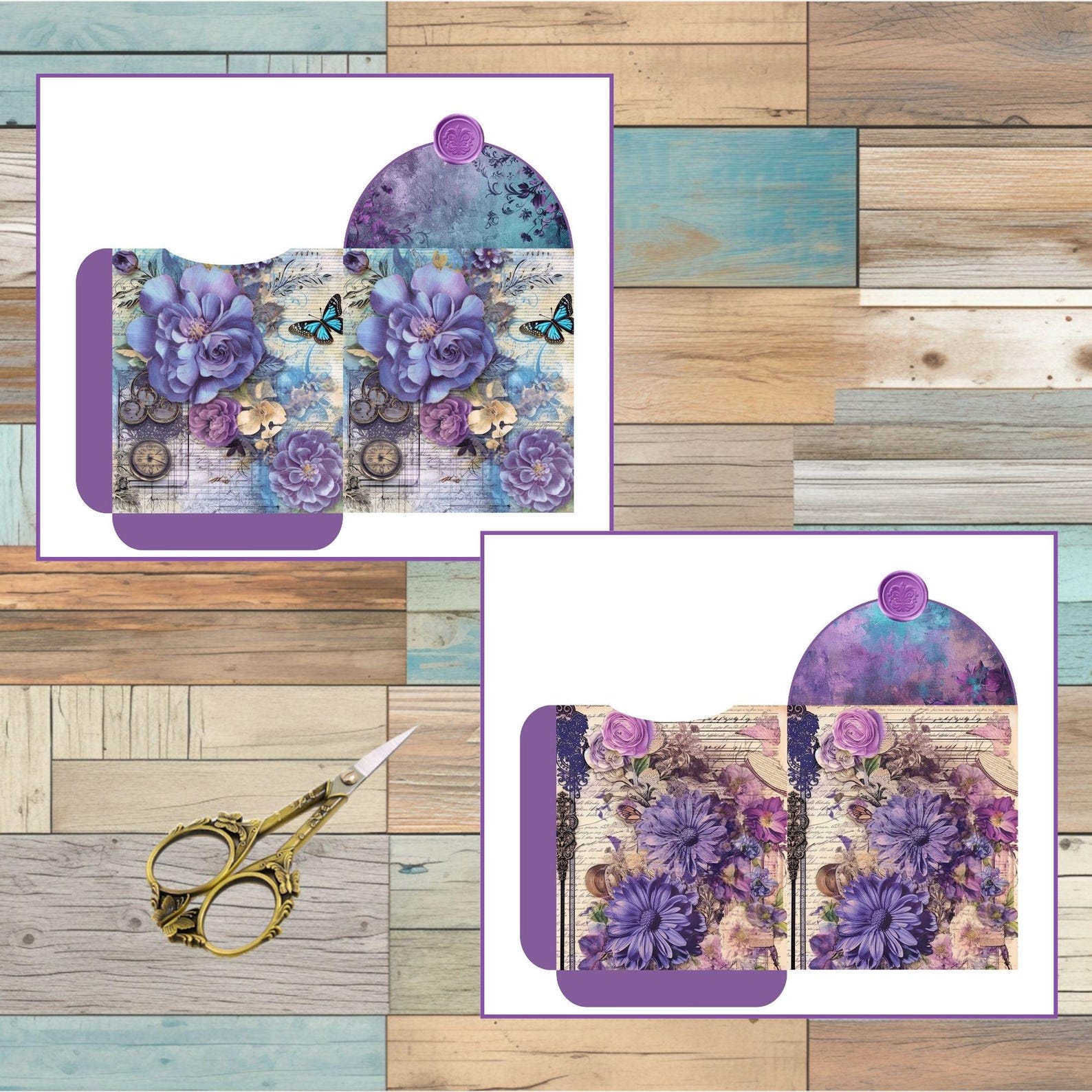 Purple Flowers Printable Envelopes, Junk Journal Stationery (digital ...