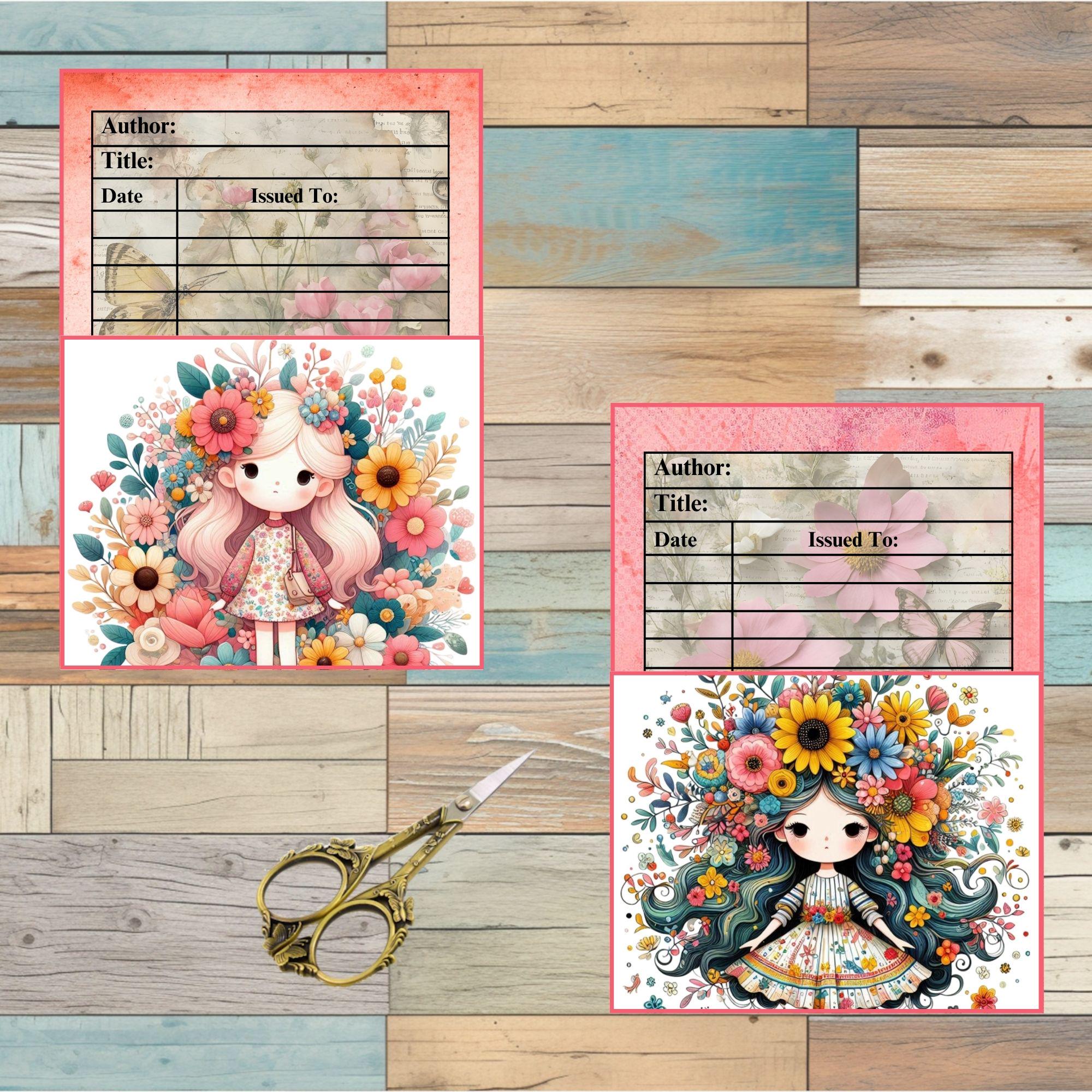 Flower Girls Library Pocket Cards, Printable Ephemera (digital Download ...