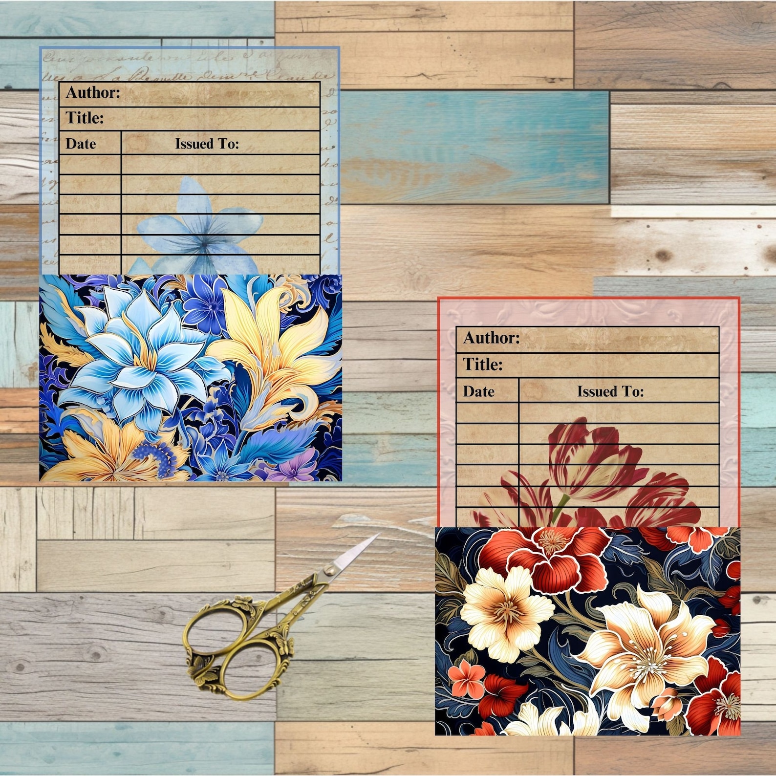 Vintage Floral Library Card Pockets, Junk Journal Ephemera (digital ...