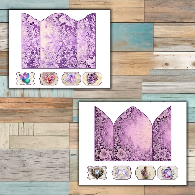 Purple Flowers Junk Journal, Mix & Match Pockets, Printable Ephemera ...
