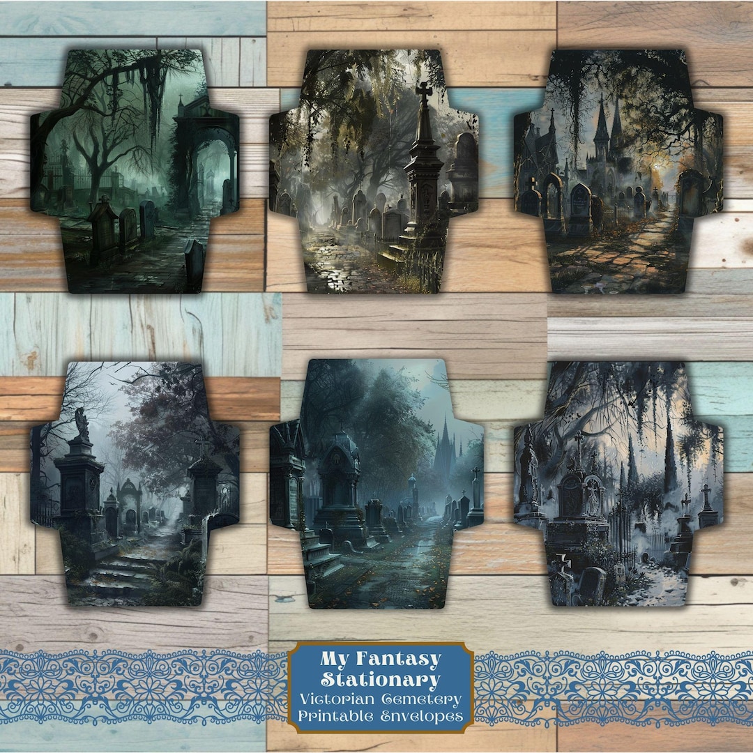 Victorian Cemetery Printable Envelopes, Gothic Stationery Kit (digital ...