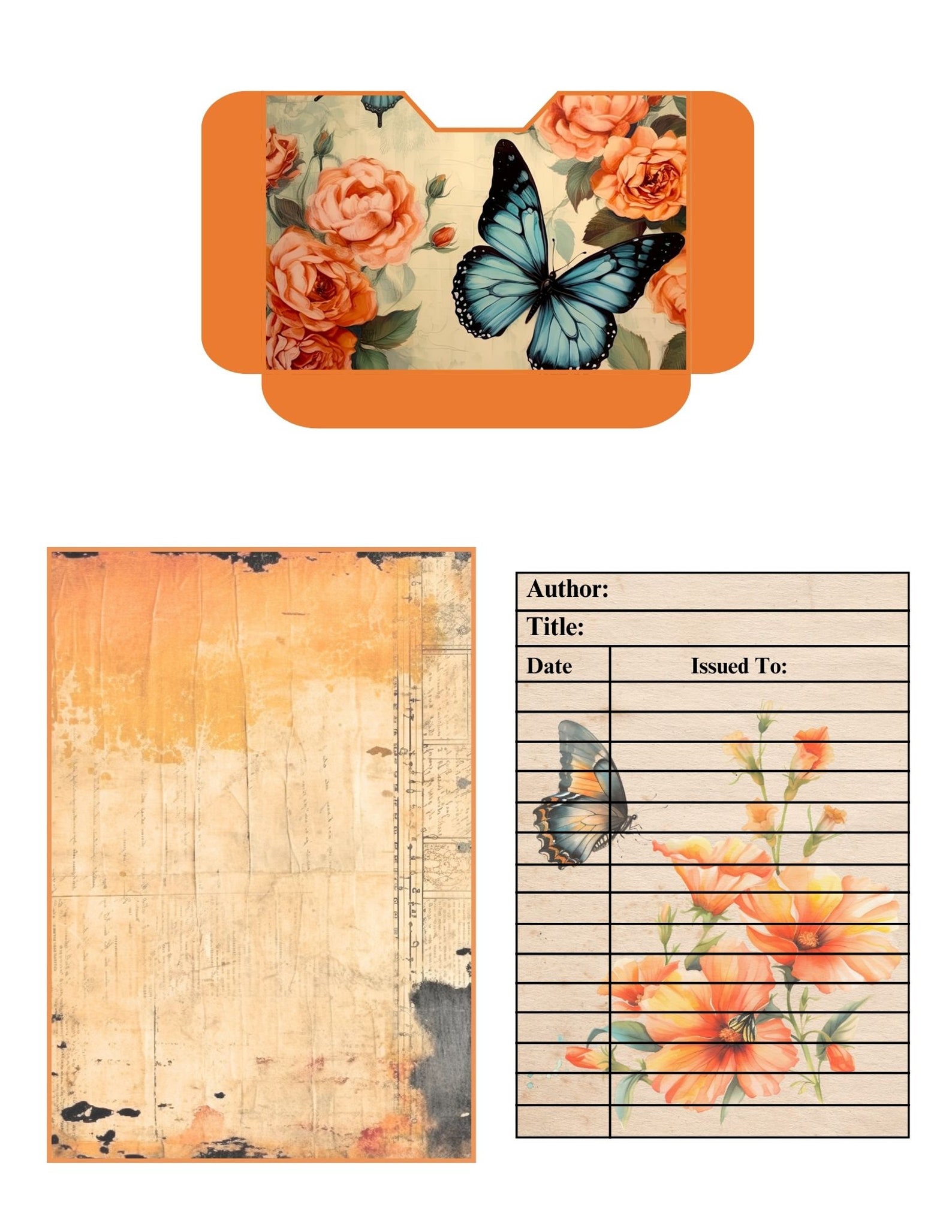 Butterfly Library Pockets & Cards, Loaded Pocket Tags, Floral Ephemera ...