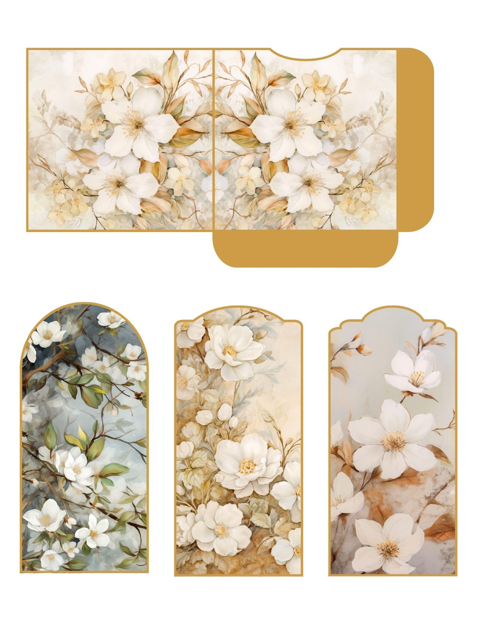 White Flowers Printable Pockets and Tags, Junk Journal Ephemera, Loaded ...