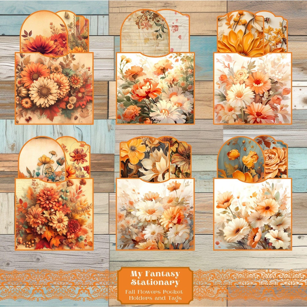 Fall Flowers Printable Pockets and Tags, Junk Journal Ephemera (PDF ...